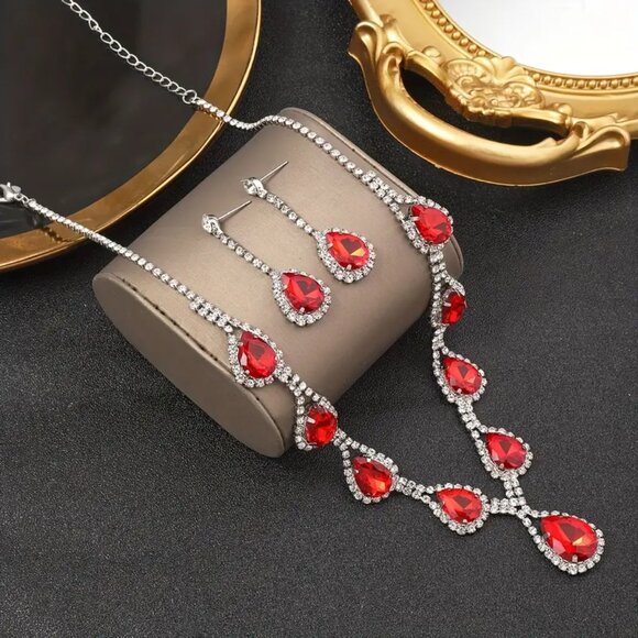 Jewelry | 53 Jewelry Set With Red Rhinestone Alloy Necklace And ...